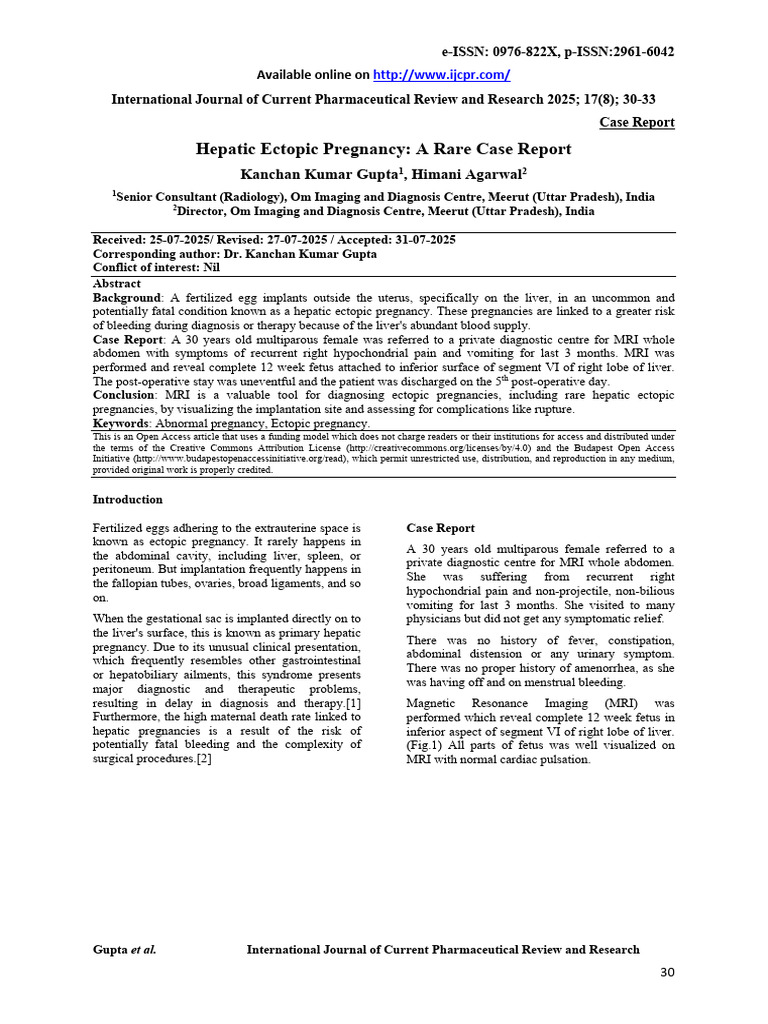 Hepatic Ectopic Pregnancy Case Report | PDF | Pregnancy | Liver