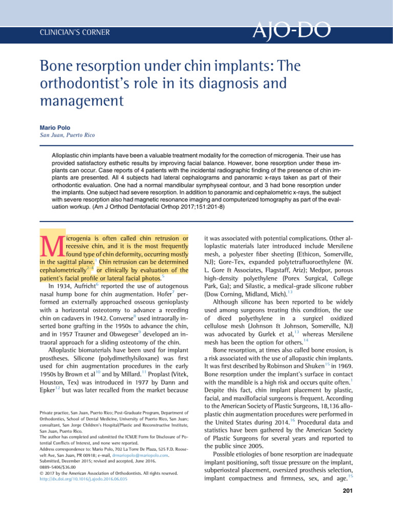 2016 Bone Resorption Under Chin Implants The Role Orthodontist's Role ...