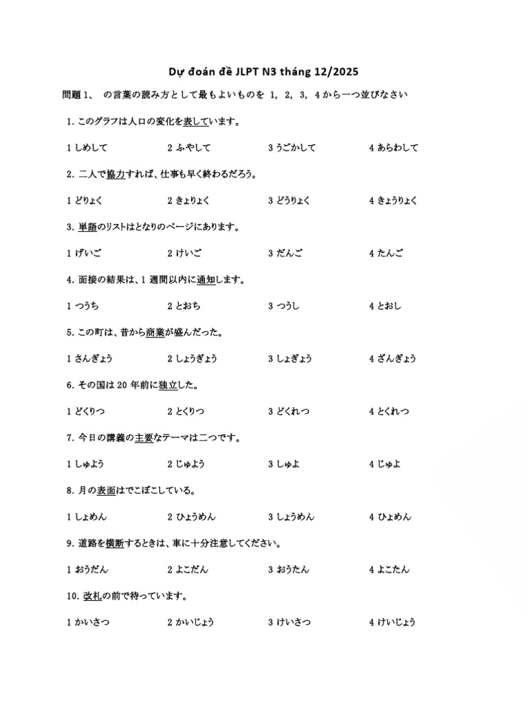 Dự Đoán Đề JLPT N3 Tháng 12.2025 | PDF