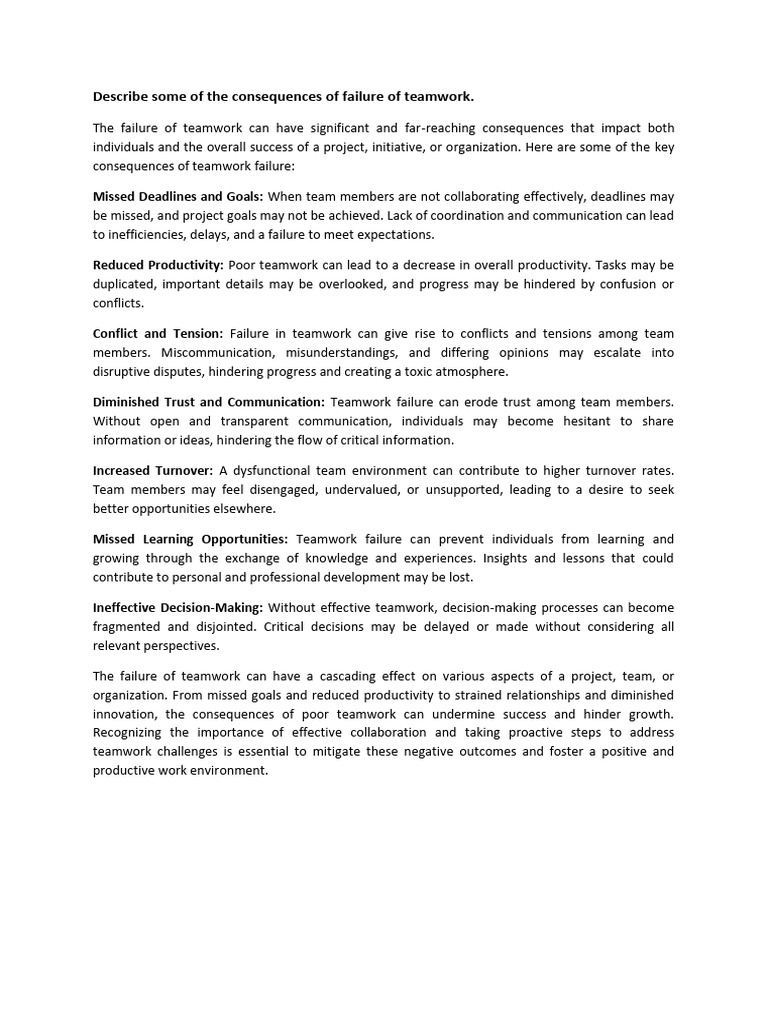 Consequences of Teamwork Failure | PDF