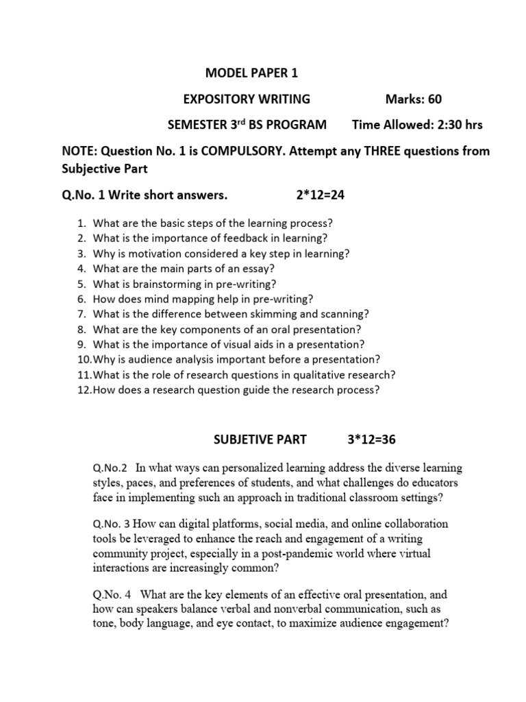 Model Paper 1 Expository Writing | PDF