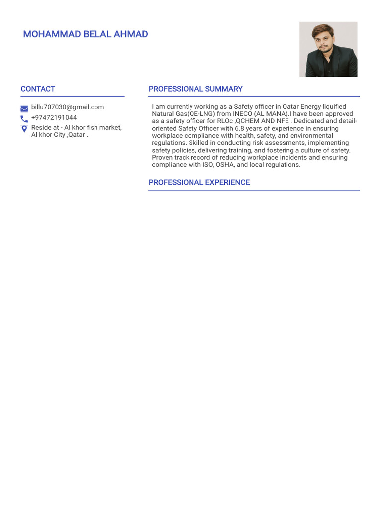 Belal Hse - Resume | PDF | Occupational Safety And Health | Safety