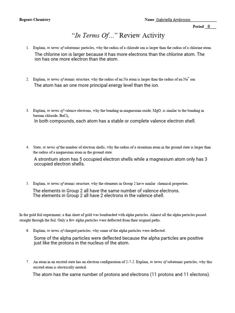 Kami Export - 2014 Chemistry Regents Exams in Terms Of... Practice ...