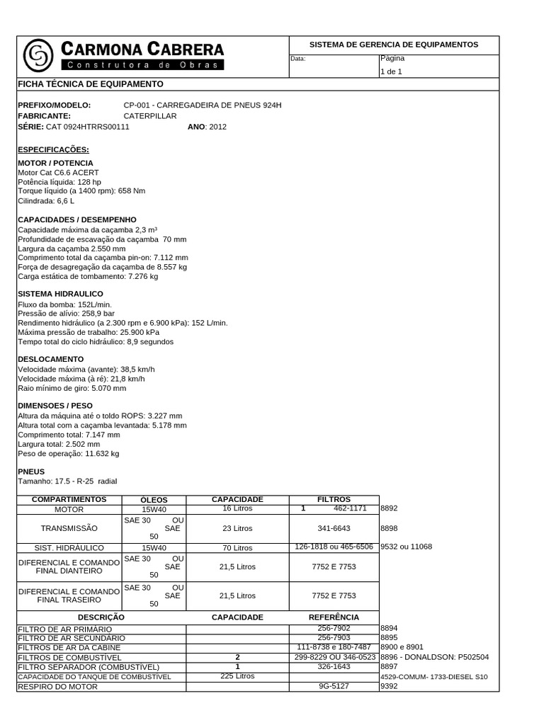 ficha tecnica de equipamento | PDF | Bomba | Motores