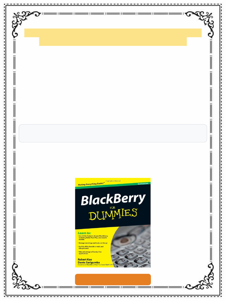 BlackBerry For Dummies 3rd Edition Robert Kao ebook fresh digital ...