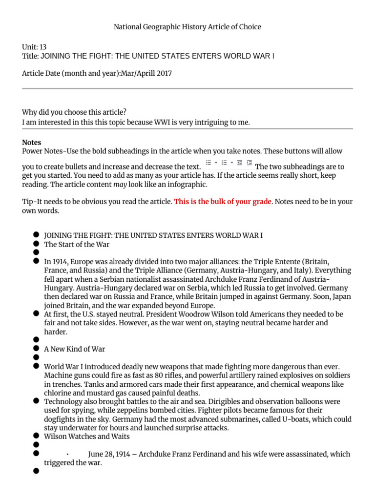 U.S. Entry into World War I Explained | PDF | Trench Warfare | World War I