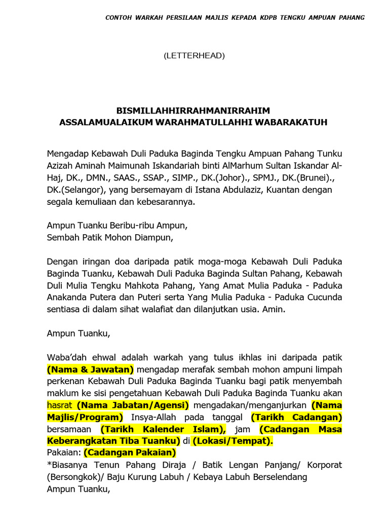 Warkah Persilaan Majlis kepada KDPB Pahang | PDF