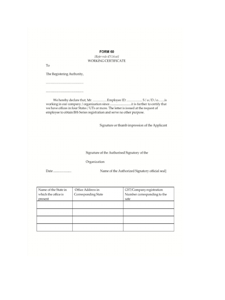 Rows Form 60 | PDF