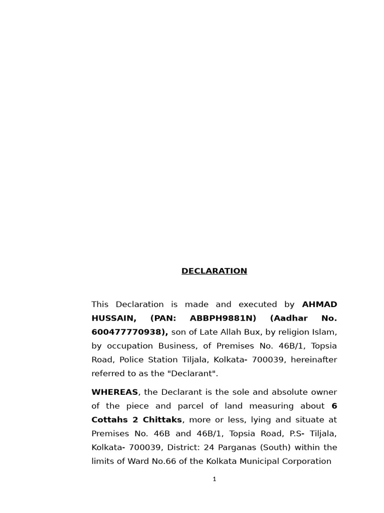 Land Gift Declaration in Kolkata | PDF