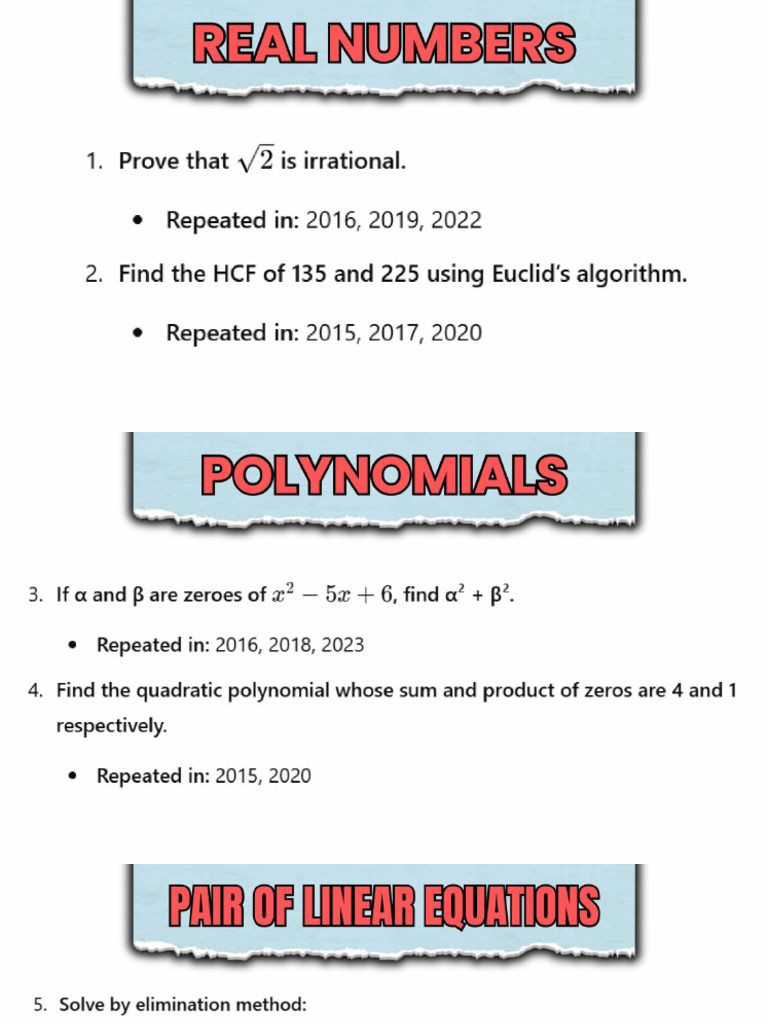 Top 30 Pyq's Class X Maths | PDF