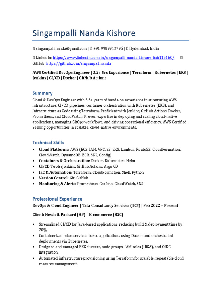Nanda Kishore DevOps Resume | PDF | Cloud Computing | Amazon Web Services