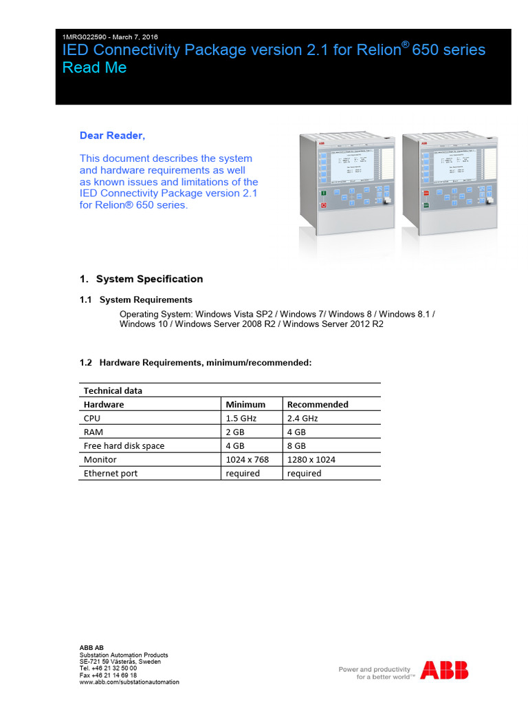 1MRG022590 A en IED Connectivity Package Version 2.1 For Relion 650 ...