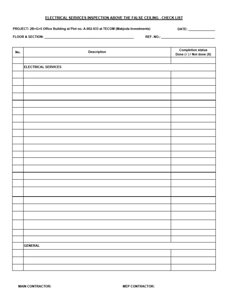 MEP Electrical Services Inspection Checklist | PDF | Manufactured Goods ...