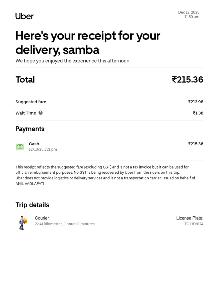 Uber Receipt 13 12 25 | PDF