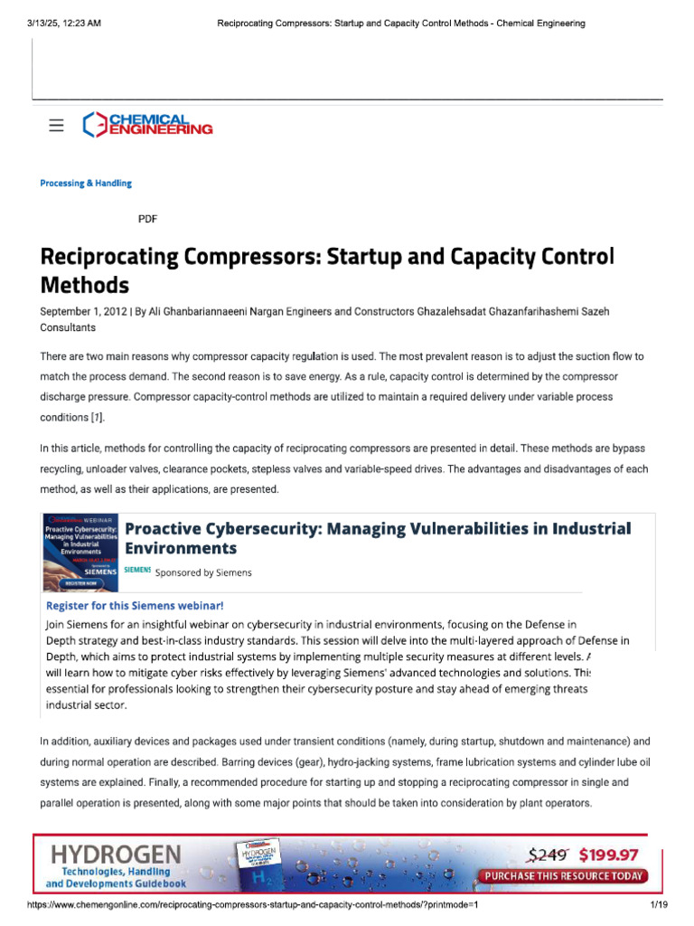 Recip Compressor - Startup and Capacity Control Methods | PDF