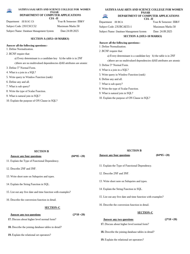 DBMS CIA II | PDF | Databases | Sql