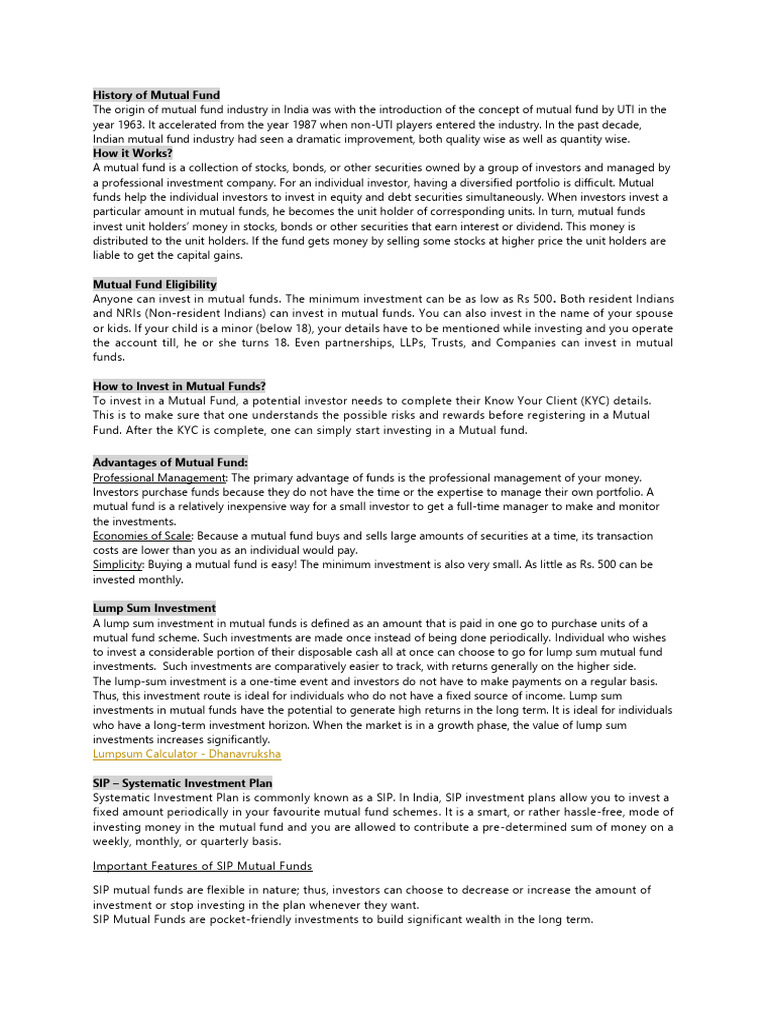 Basics of Mutual Fund (1) | PDF | Investing | Mutual Funds