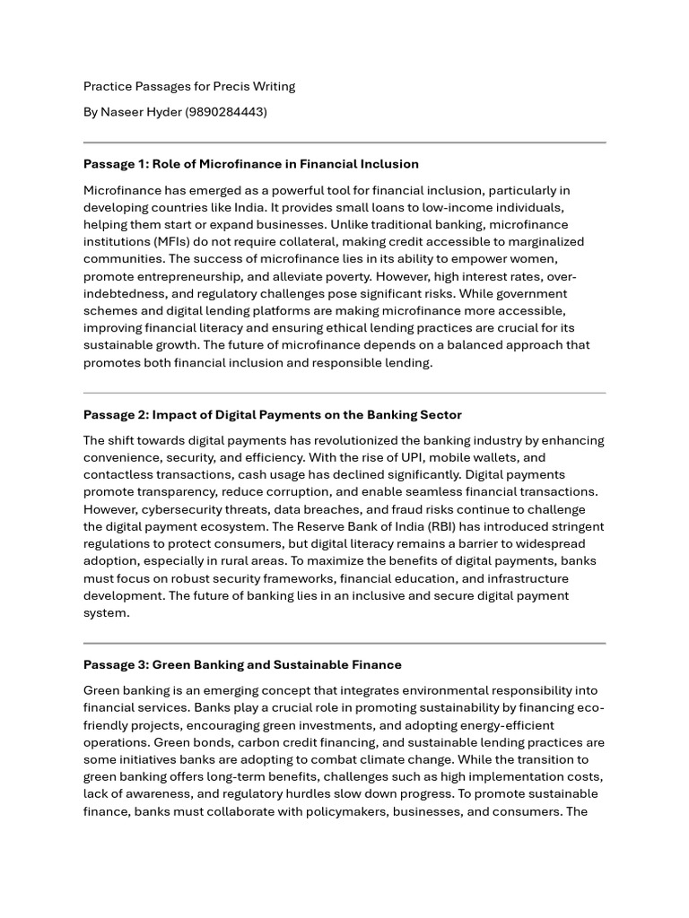 SEO-Optimized Practice Passages for Precis Writing | PDF | Financial ...