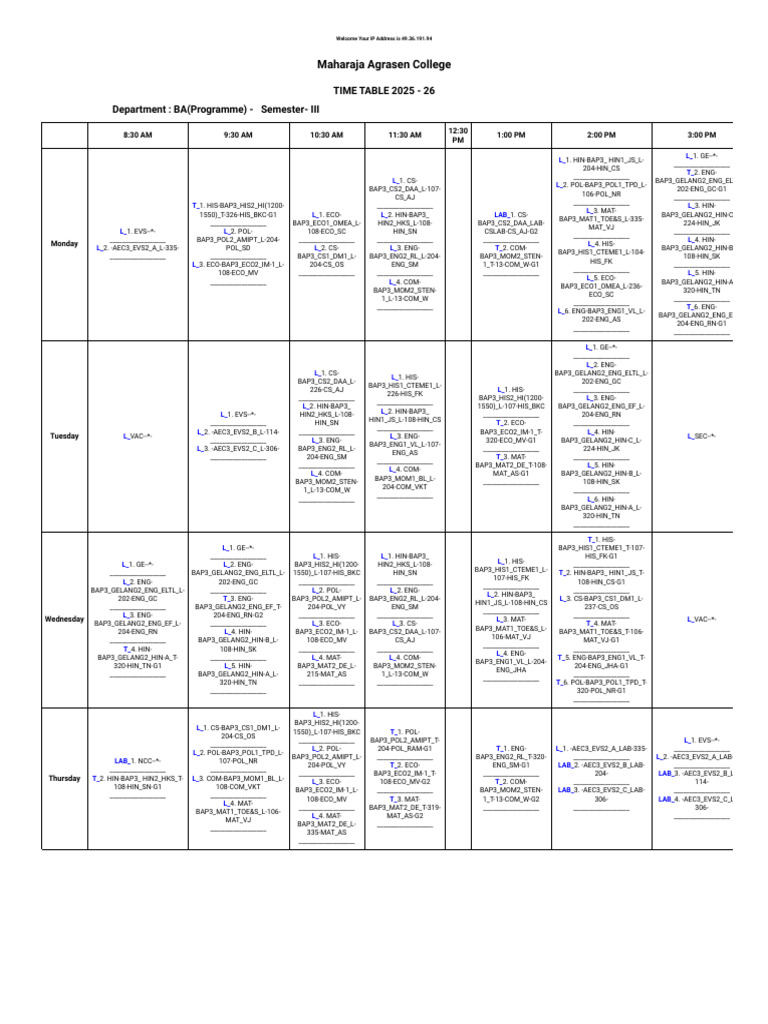 Time Table | PDF