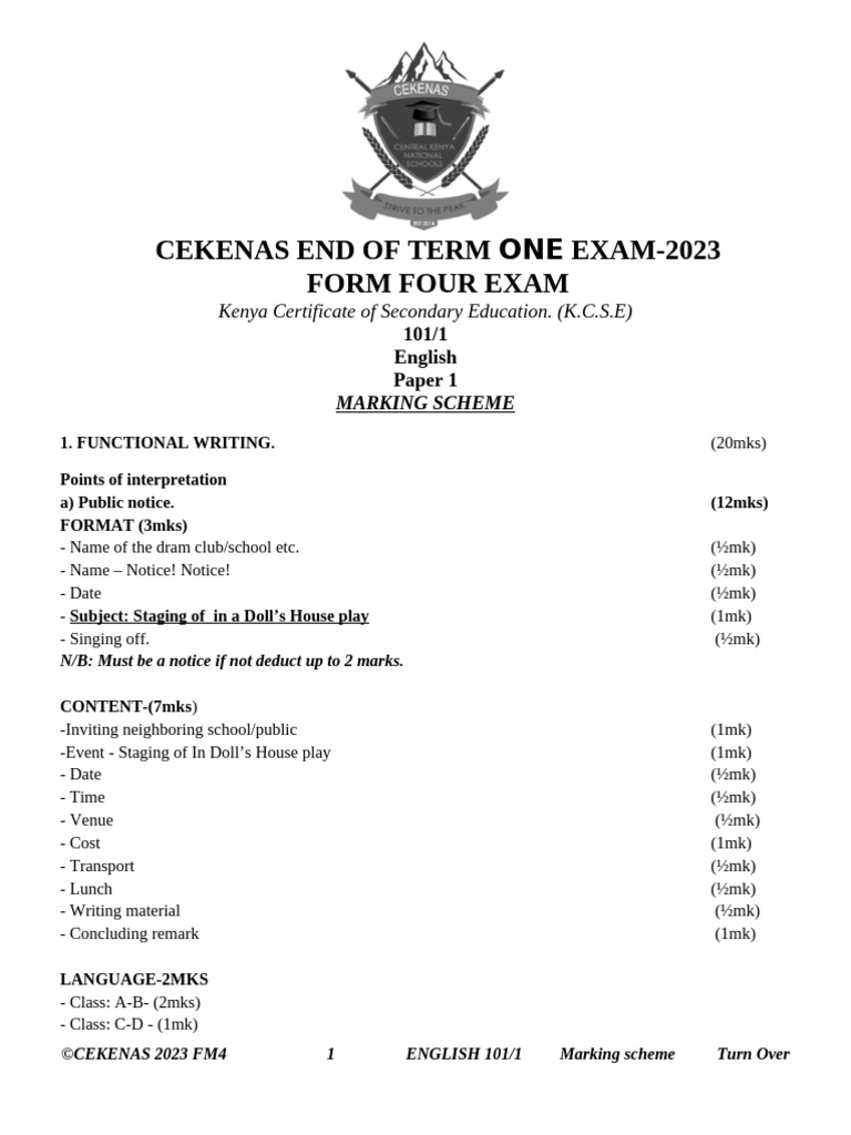 English Paper 1 Marking Scheme | PDF | Human Communication | Communication
