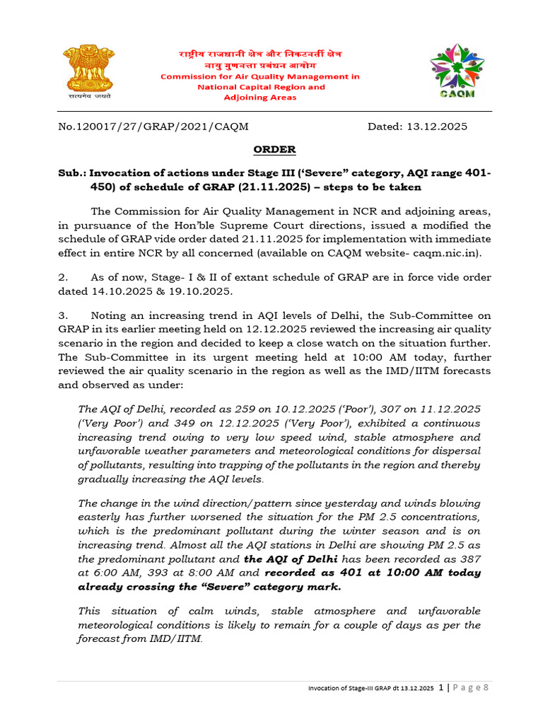 Stage-III GRAP Implementation Order 2025 | PDF | New Delhi | Delhi