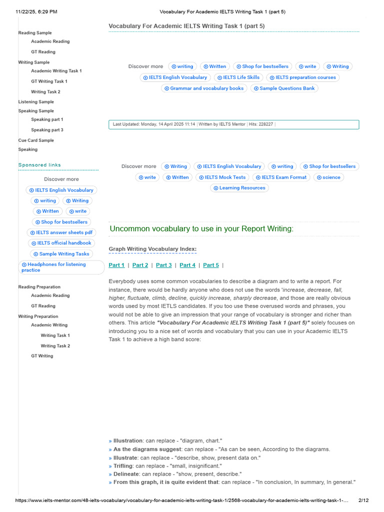 IELTS Academic Writing Task 1 Vocabulary | PDF | International English ...