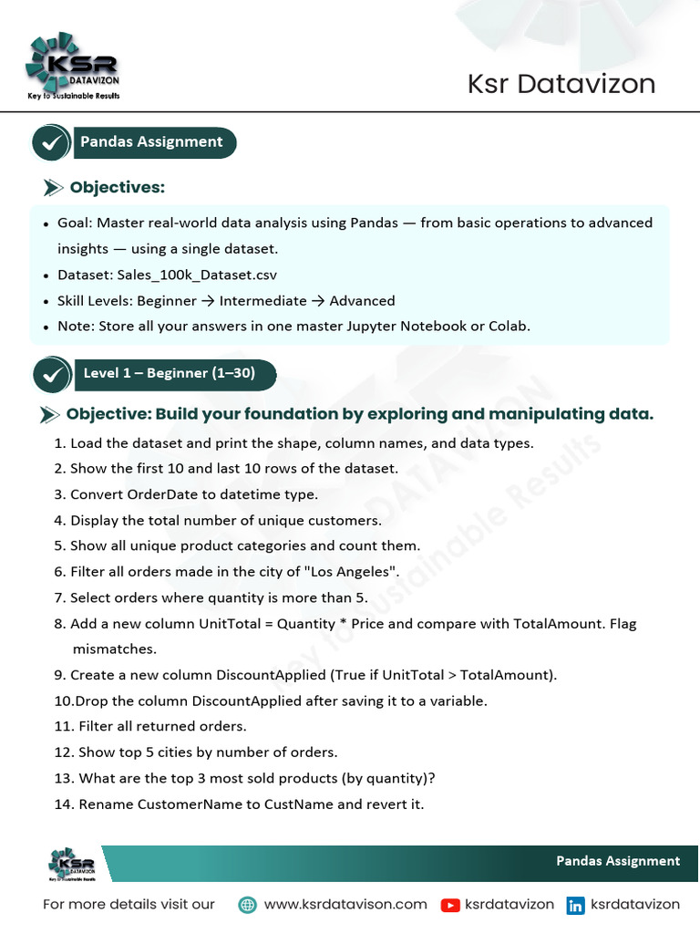KSR-Pandas Assignment Questions | PDF | Data | Computing