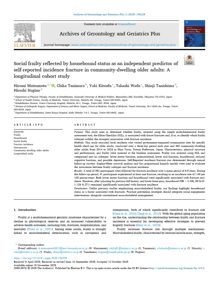 Social Frailty Reflected by Housebound Status as an Indep 2025 Archives ...
