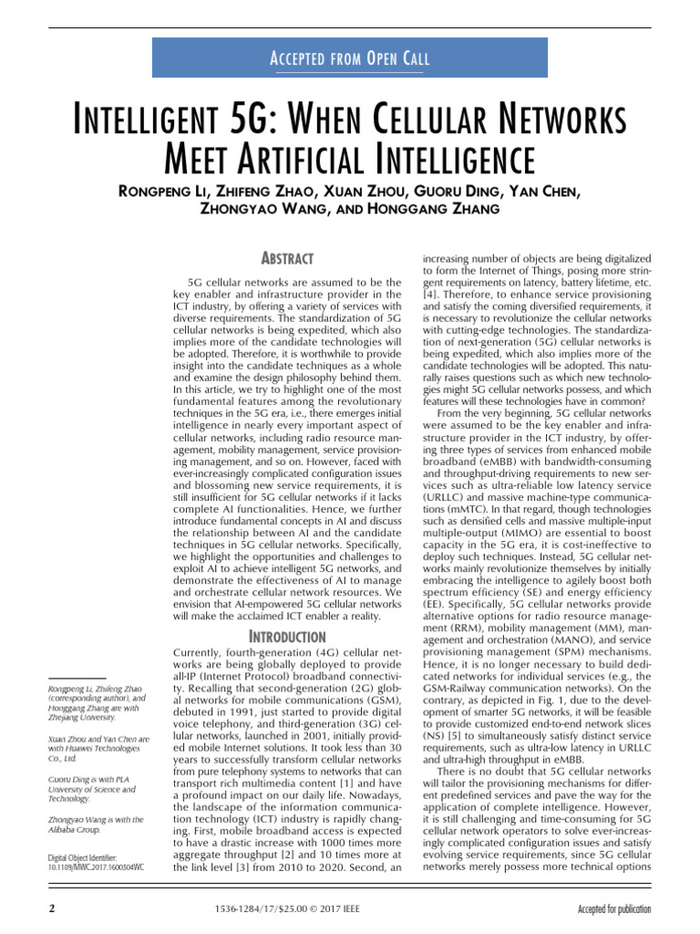 Paper 3 - Intelligent 5G - When Cellular Networks Meet AI | PDF ...