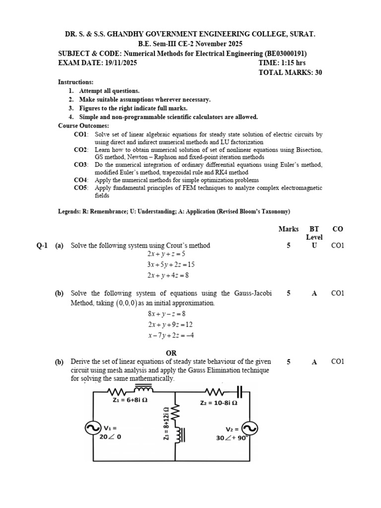 Final Mid Que Paper NMEE Year Odd 2025 CE-2 | PDF | Numerical Analysis | Differential Equations