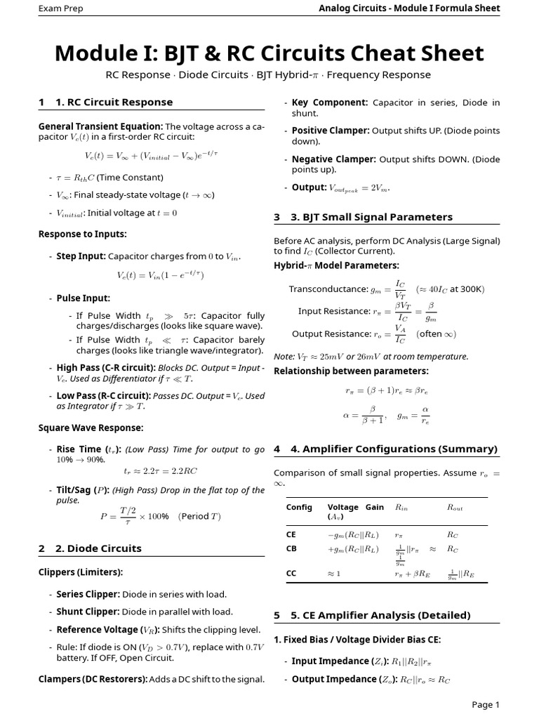 Module I Formula Sheet (1) | PDF | Bipolar Junction Transistor ...