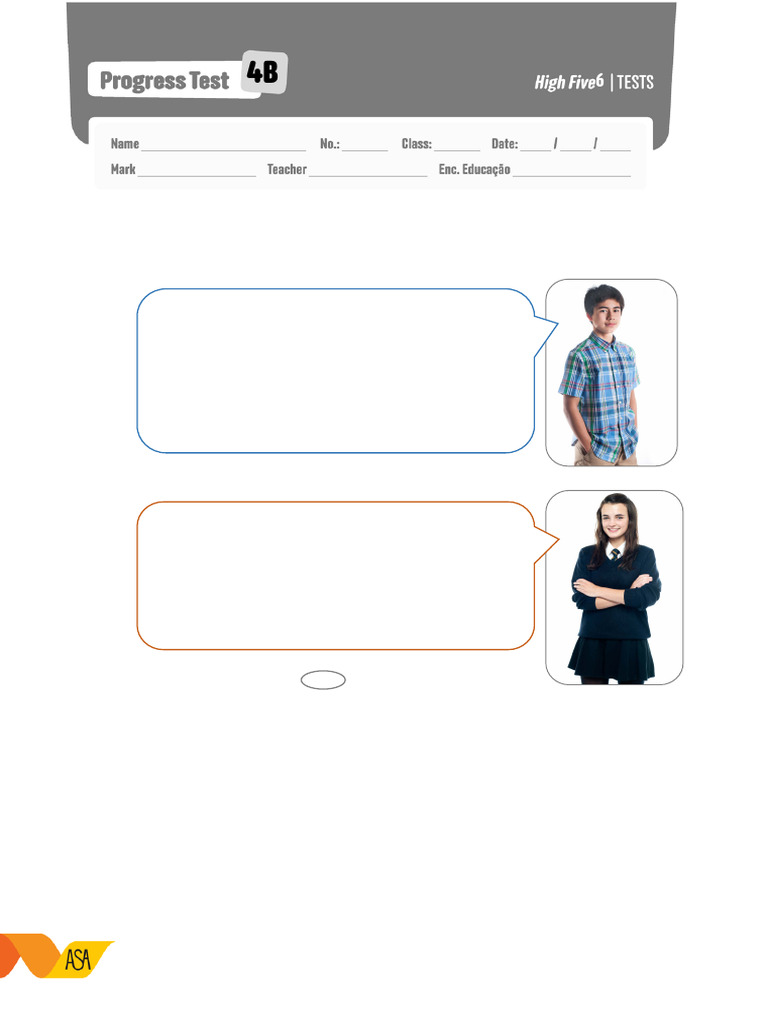 Progress Test 4B_6th Grade | PDF | Linguistic Morphology | Linguistics