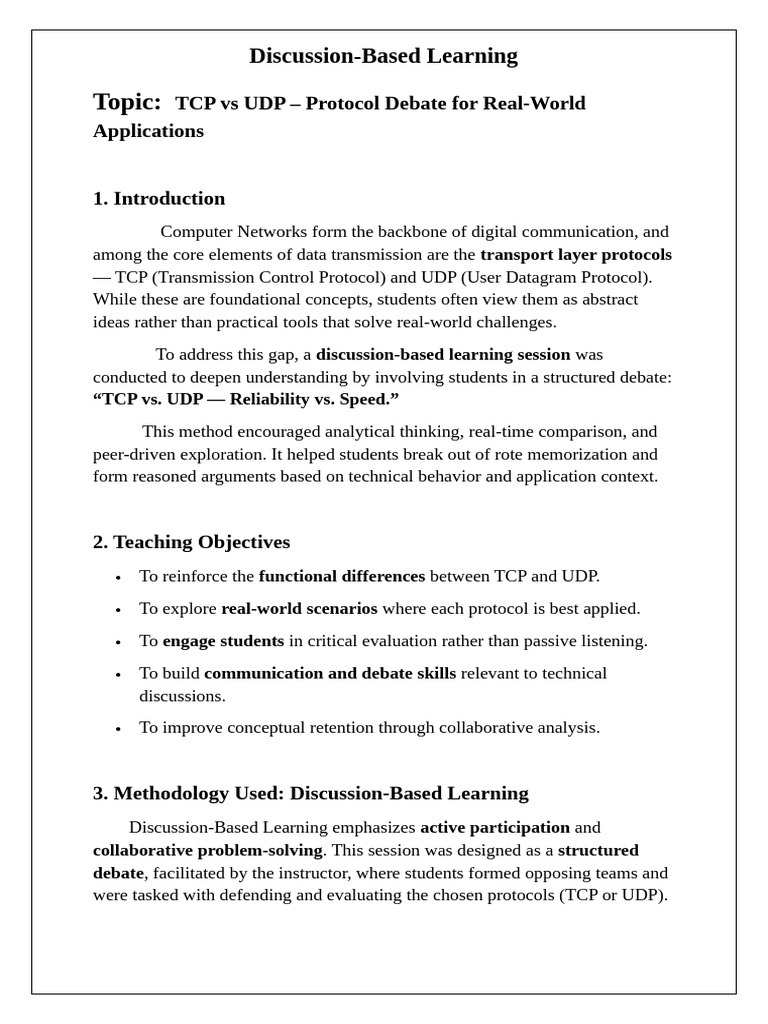 CN Discussion Based Methodology | PDF | Transmission Control Protocol ...