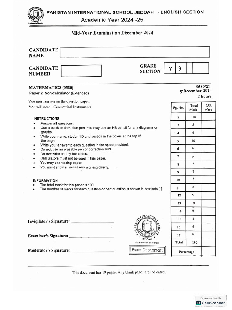 Y9 Maths Mid Exam Unsolved | PDF
