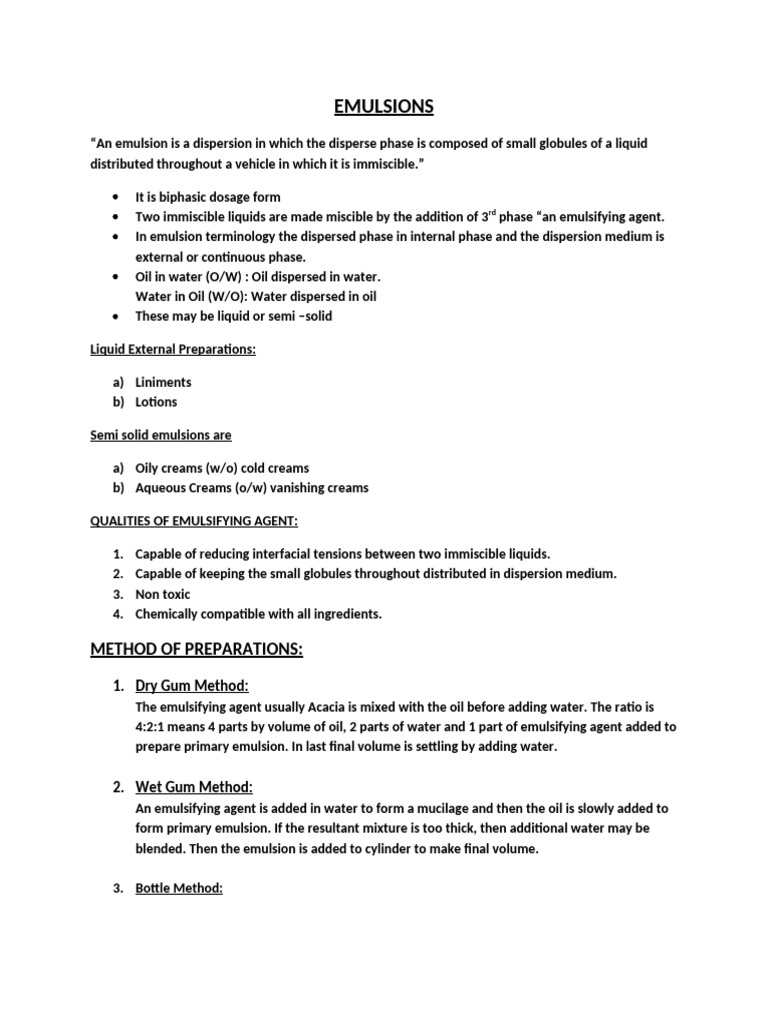 Emulsions | PDF | Emulsion | Colloid