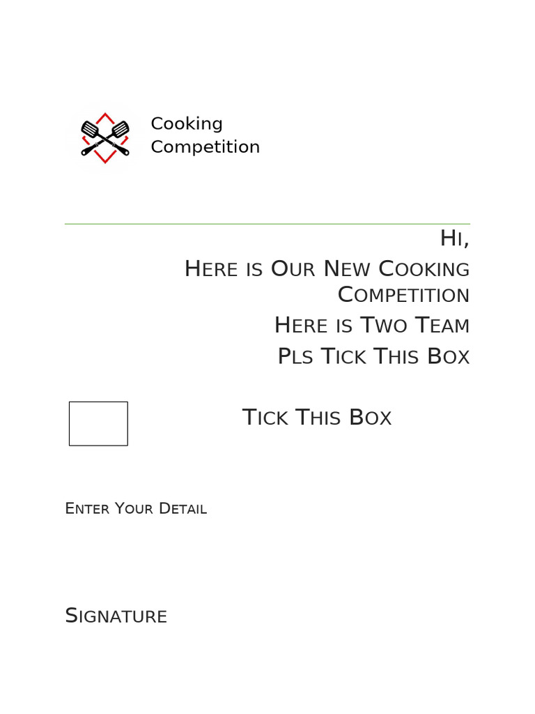 Cooking Competition Team Registration | PDF