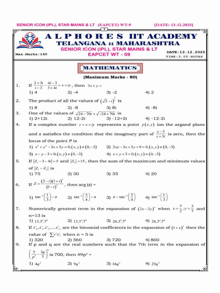 Ins & Lt - Eapcet Wt - 09-13-12-2025 q. Paper - Final | PDF