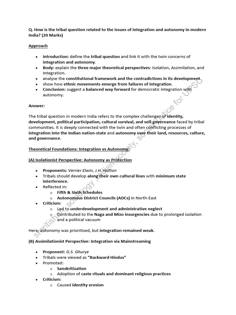 Tribal Question: Integration vs Autonomy | PDF