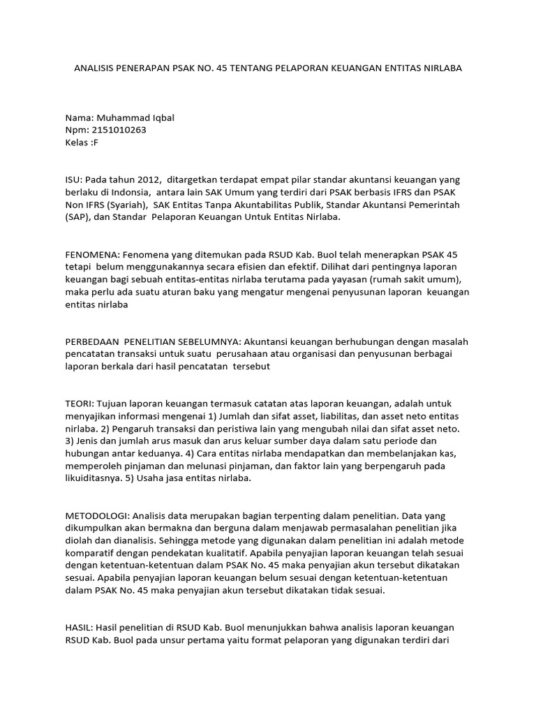 Penerapan PSAK 45 di RSUD Kab. Buol | PDF