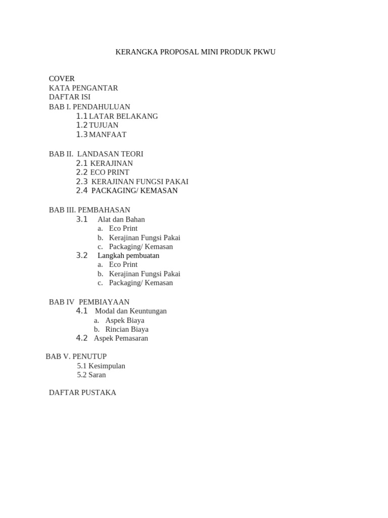 Kerangka Proposal Pkwu | PDF