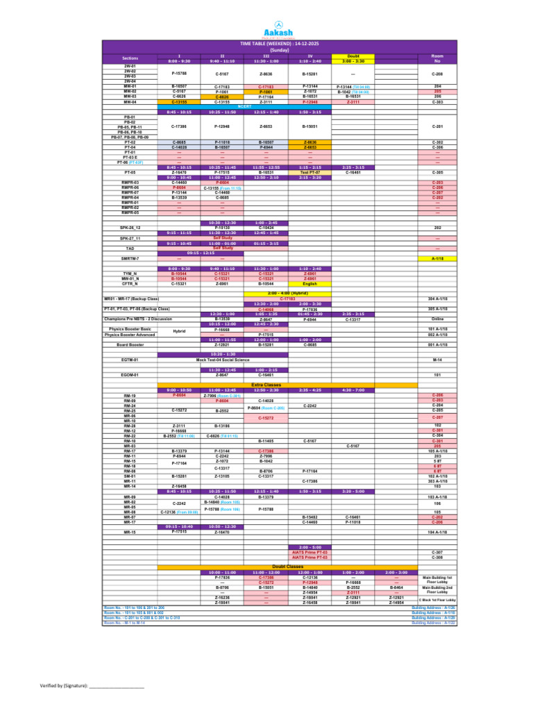 Weekend Class Timetable 14-12-2025 | PDF