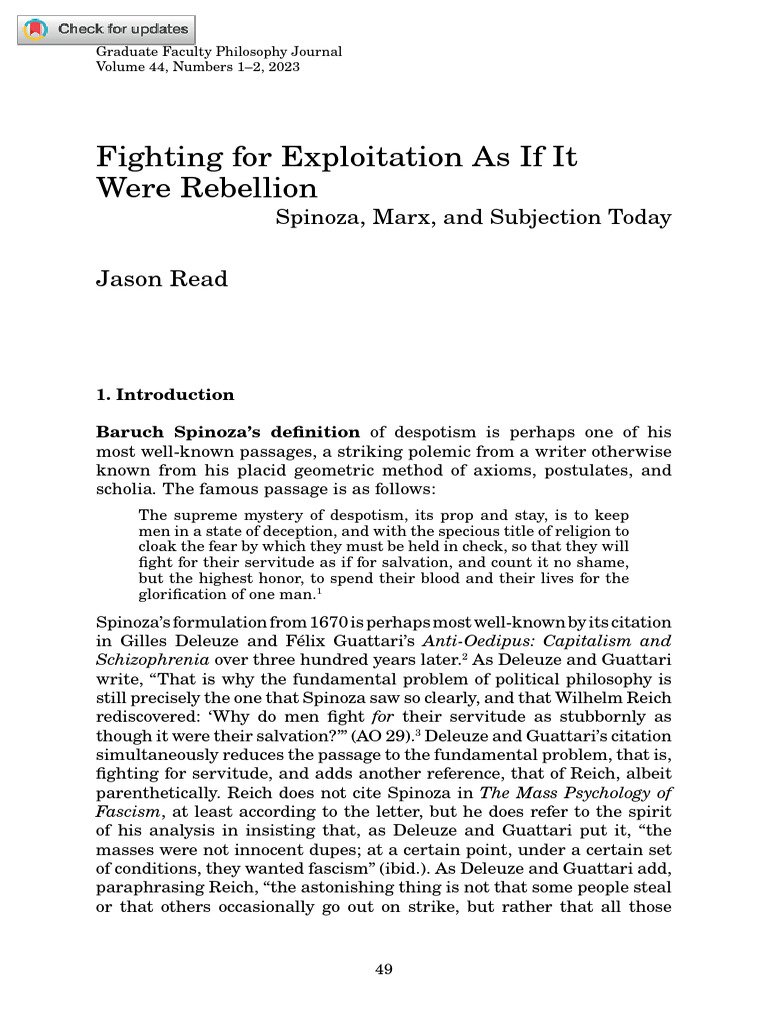 Exploitation as Rebellion: Spinoza & Marx | PDF | Reason | Capitalism