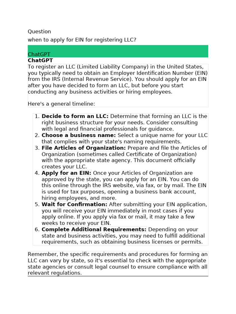 EIN Question | PDF