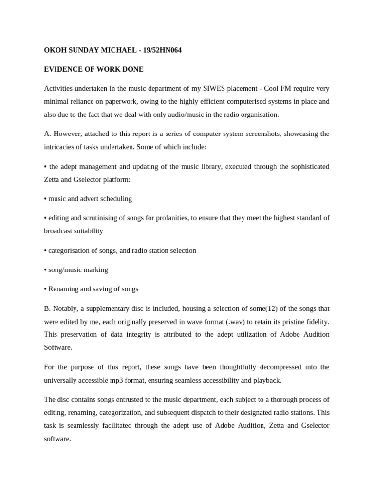 Mowille's Evidence of Work Done | PDF