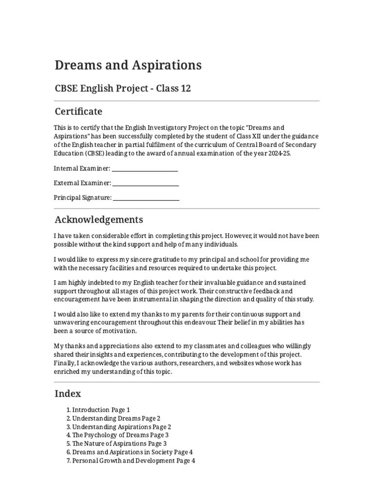Dreams and Aspirations: CBSE Project | PDF | Motivation | Motivational