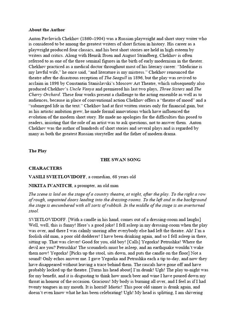 Chekhov's "The Swan Song": A Dramatic Tale | PDF | Anton Chekhov