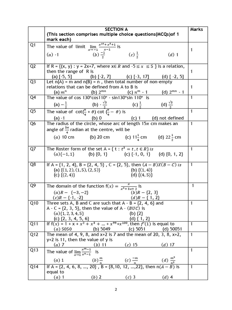 Mathematics Xi Hy QP Set A-2-7 | PDF | Circle | Angle