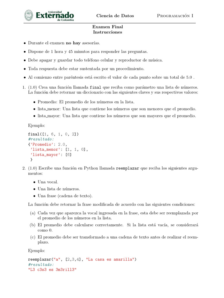 Examen Final de Programación en Python | PDF | Python (lenguaje de ...