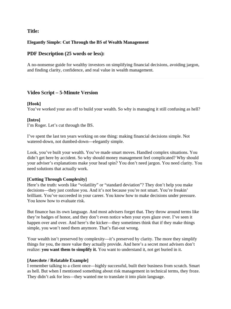 #1 Elegantly Simple - Cut Through The BS of Wealth Management | PDF