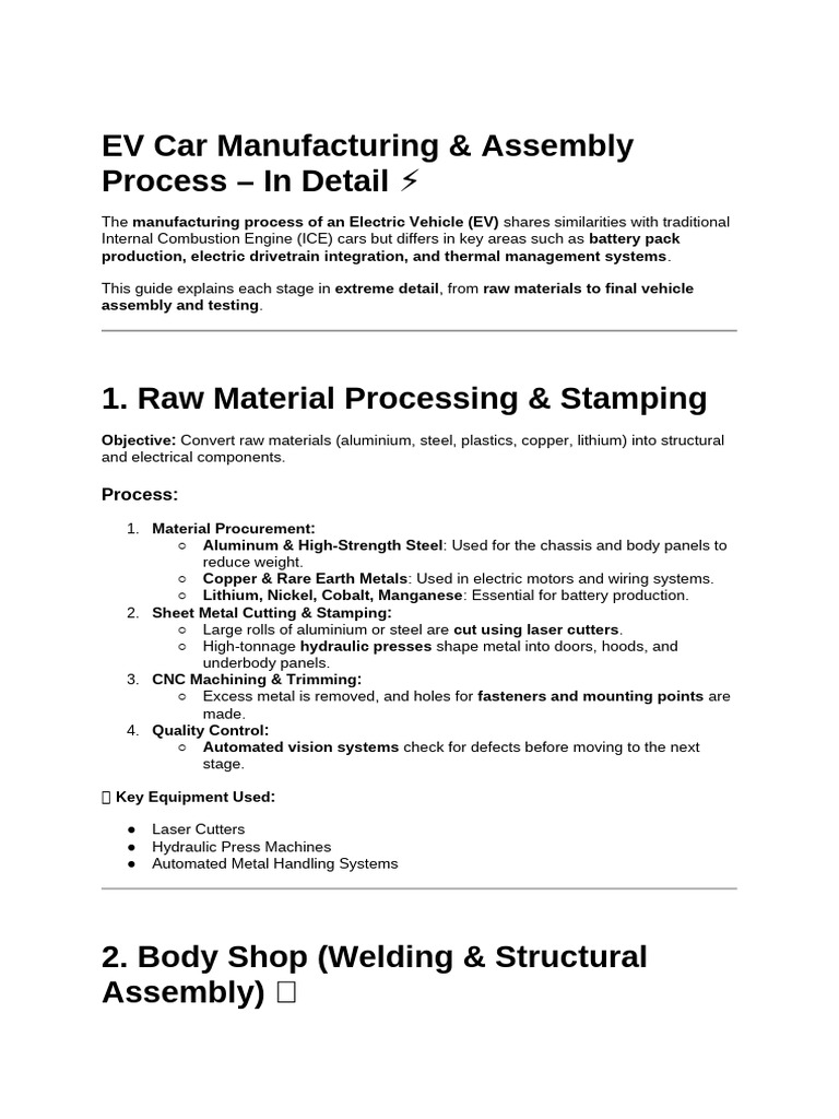 EV Manufacturing Process Explained | PDF | Electric Vehicle | Welding